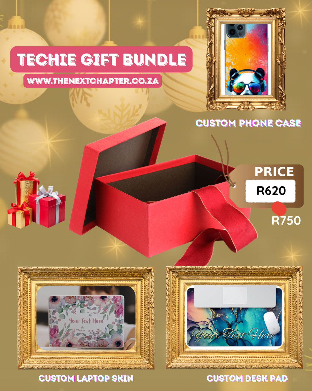 Techie Gift Bundle – Custom Phone Case, Laptop Skin & Desk Pad (Person — The Next Chapter Studio